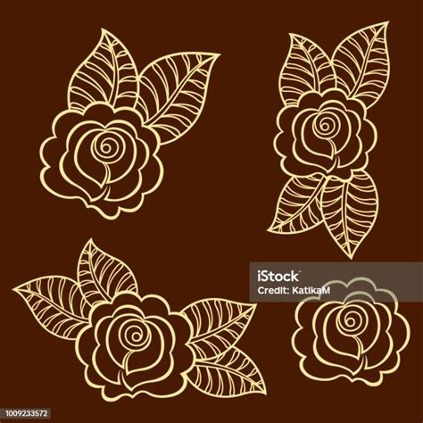 멘디로 사 꽃 패턴 문신과 헤나 그림의 집합입니다 민족 동양 인도 스타일에서 장식입니다 0명에 대한 스톡 벡터 아트 및 기타 이미지 Istock