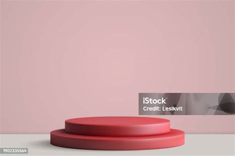 빨간색 원통형 연단 빈 방 3d 모양의 벡터 렌더링 제품 프리젠 테이션 0명에 대한 스톡 벡터 아트 및 기타 이미지 0명 3차원 형태 가정의 방 Istock