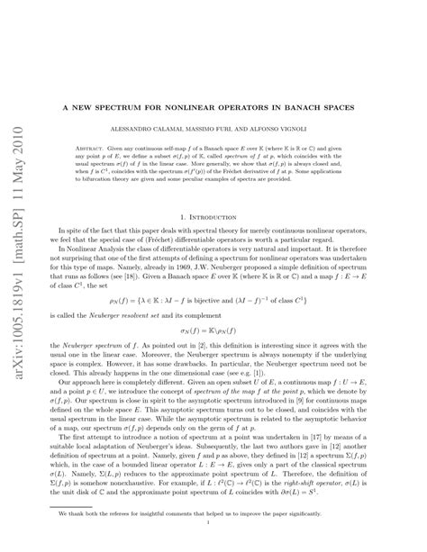 Pdf A New Spectrum For Nonlinear Operators In Banach Spaces