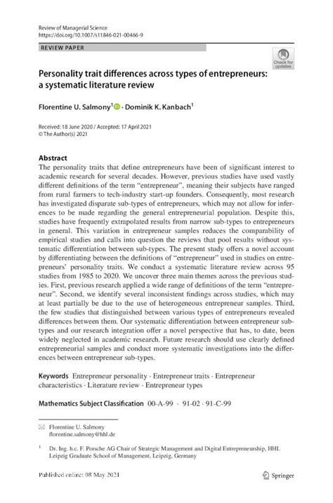 (PDF) Personality trait differences across types of entrepreneurs: a ......orentine.salmony@hhl ...