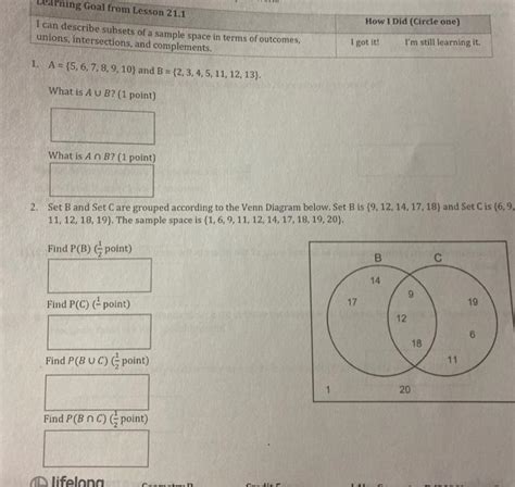 solved arning goal from lesson 21 1 i can describe subsets