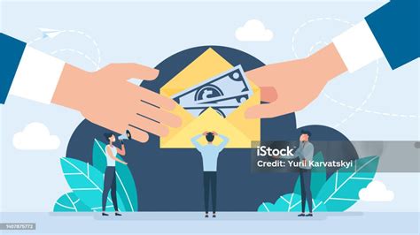 패괴된 사람은 봉투에 담긴 돈을 받았다 범죄 행위에 대한 비난 부패 사기로 다른 사업가에게 노란 봉투에 뇌물 돈을 주는 남자 부정직 비즈니스 벡터 일러스트 레이 션 구매에