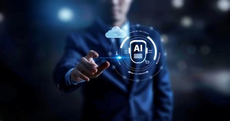 A Businessman Interacts With A Virtual Ai Chatbot Icon On A Digital
