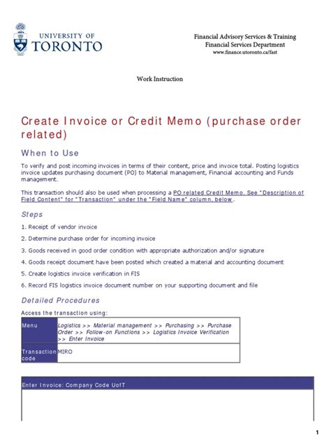 Create Invoice Or Credit Memo Purchase Order Related Pdf Invoice Receipt
