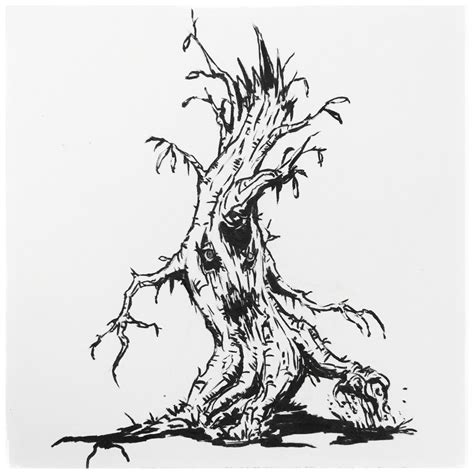 Walking Tree Animated Treant Uproot Character Haunted Ink Bush Pen Sketch Drawing