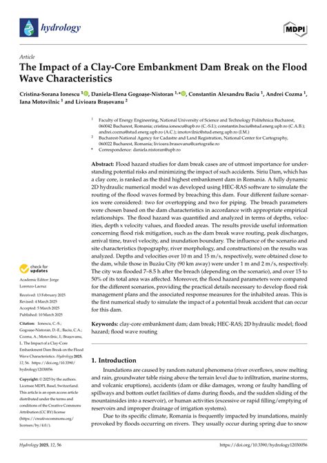 Pdf The Impact Of A Clay Core Embankment Dam Break On The Flood Wave Characteristics