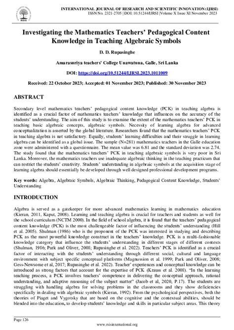 Pdf Investigating The Mathematics Teachers Pedagogical Content Knowledge In Teaching