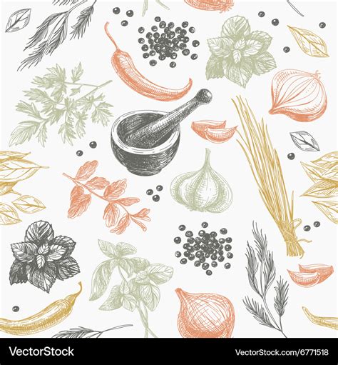Seamless Pattern With Herbs And Spices Royalty Free Vector