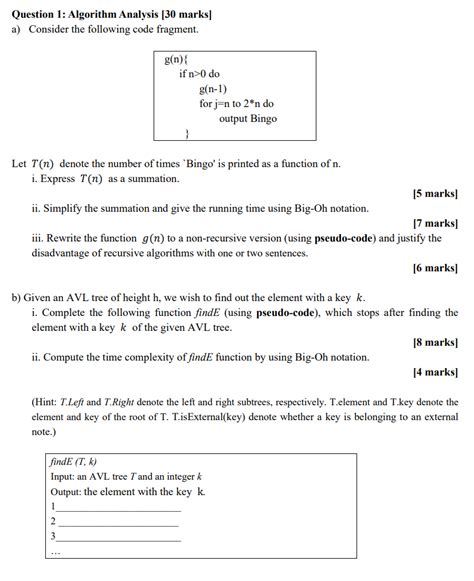 Solved Question 1 Algorithm Analysis 30 Marks A Consider