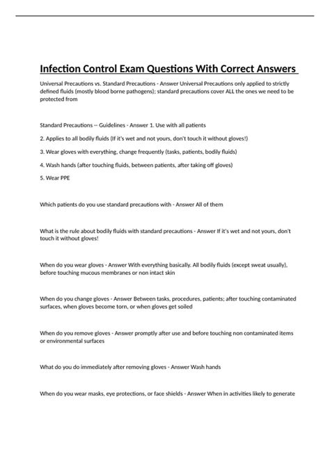 Infection Control Exam Questions With Correct Answers Infection
