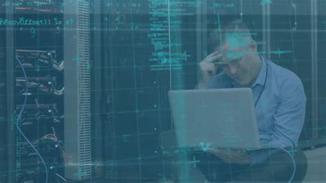 Premium Stock Video Animation Of Cyber Security Data Processing Over Caucasian Male Engineer