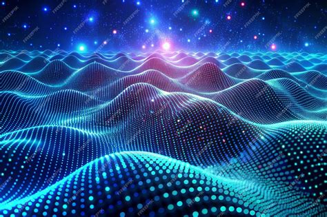 Data Technology Background With Dots And Binary Code On 3d Wave Landscape Big Data And Science