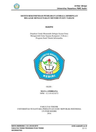 Sistem Rekomendasi Pemilihan Lembaga Bimbingan Belajar Menggunakan Metode Fuzzy Tahani Skripsi