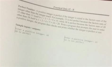 Solved A Positive Integer Is Perfect If The Integer Is Equal Chegg Com