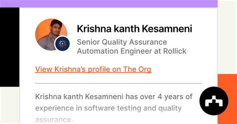 Krishna Kanth Kesamneni Senior Quality Assurance Automation Engineer At Rollick The Org