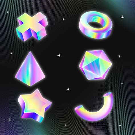 Premium Vector Realistic Holographic 3d Shapes Collection