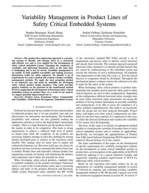 Pdf Variability Management In Product Lines Of Safety Critical