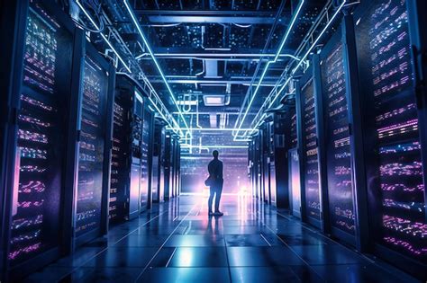 Premium Photo Engineer Manager Connecting And Monitoring Global Networking In Server Room Of