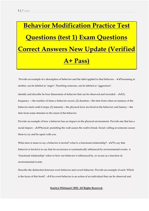 Behavior Modification Practice Test Questions Test 1 Exam Questions