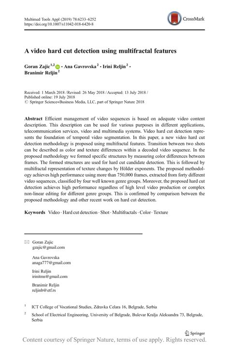 A Video Hard Cut Detection Using Multifractal Features Request Pdf