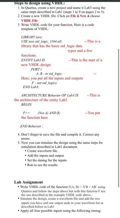 Solved Steps To Design Using Vhdl 1 In Quartus Create A