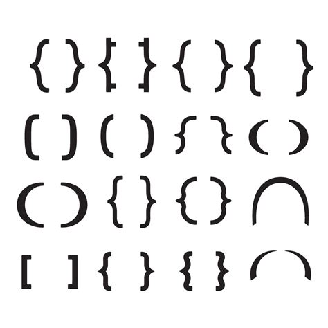 assortment of bracket shapes and symbols representing different mathematical and coding elements