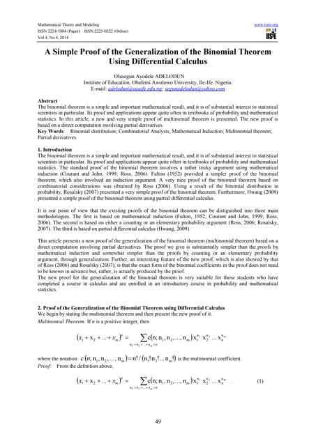 A Simple Proof Of The Generalization Of The Binomial Theorem Using