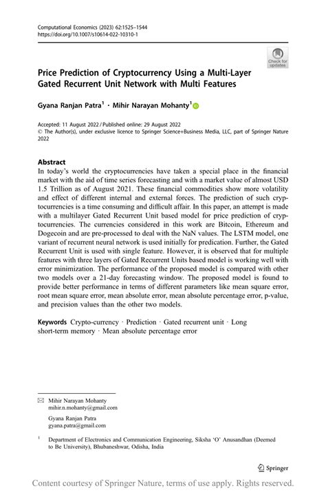 Price Prediction Of Cryptocurrency Using A Multi Layer Gated Recurrent