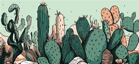 Vibrant Hand Sketched Cactus Illustrations With Striking Lines Shapes And Disorderly Patterns