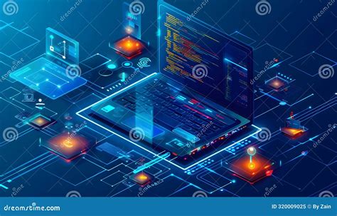 Digital Illustration Of Laptop With Coding And Data Visualization