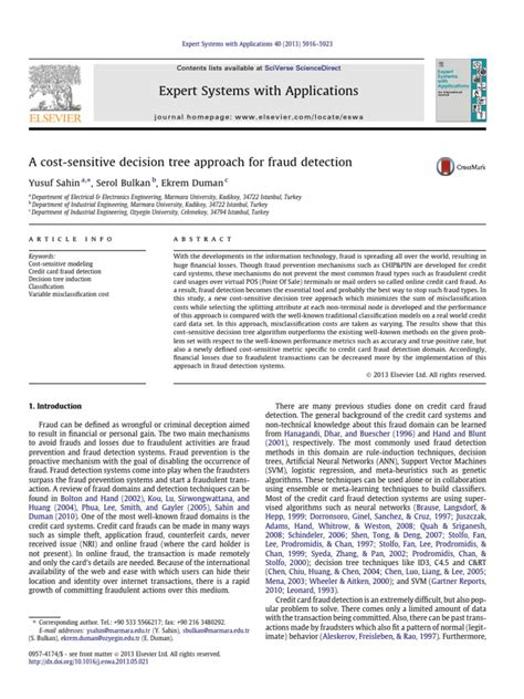 A Cost Sensitive Decision Tree Approach For Fraud Detection Pdf