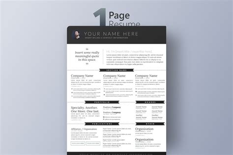One Page Modern Resume Psd Template Vip Graphics
