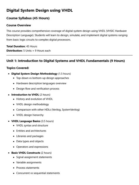 Digital System Design Using Vhdl 45 Hour Syllabus Pdf Vhdl
