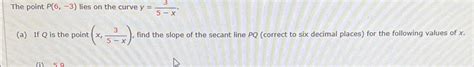 Solved The Point P6 3 ﻿lies On The Curve Y35 Xa ﻿if Q