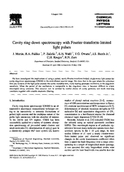 Pdf Cavity Ring Down Spectroscopy With Fourier Transform Limited