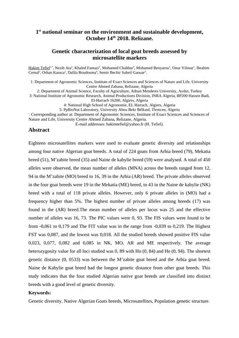 Pdf Genetic Characterization Of Local Goat Breeds Assessed By