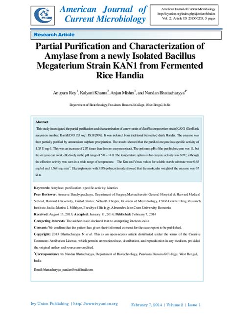Pdf Partial Purification Of Amylase From Bacillus Megaterium Kan1