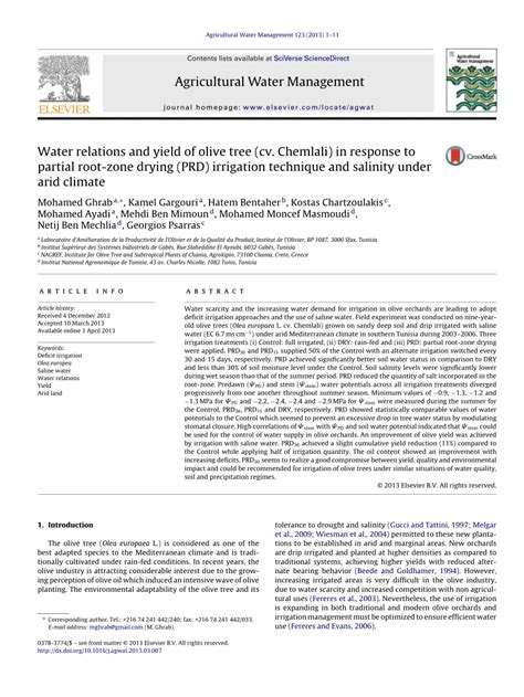 Pdf Partial Rootzone Drying Prd Effects On Yield Quality Of Olive Tree Cv Chemlali