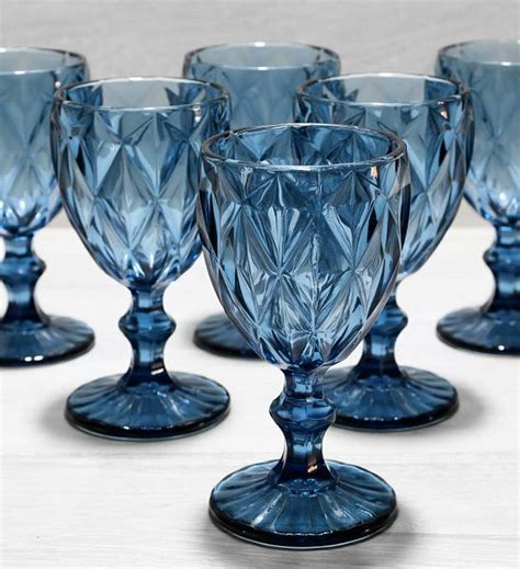 Купити Келихи для вина блакитні з кольорового скла 240мл ціна 550 ₴ Prom Ua Id 1670474655