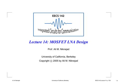 Mosfet Lna Design Lecture Notes On Noise And Matching