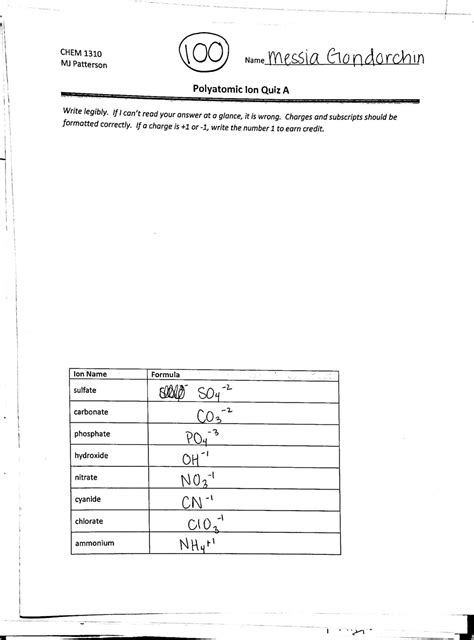 Daily Quiz Material Polyatomic Ion Quiz A Quiz Over Unit