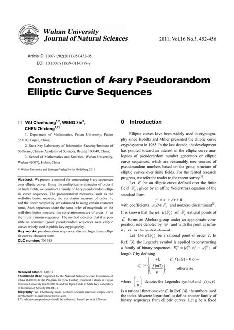 Pdf Construction Of K Ary Pseudorandom Elliptic Curve Sequences