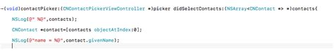 ios how to use cncontactpickerviewcontroller with objective c