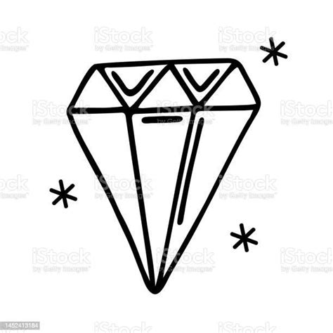 빛나는 다이아몬드 벡터 아이콘입니다 흰색으로 분리된 손으로 그린 낙서 아름 다운 컷 보석입니다 유리 프리즘 매직 크리스탈 간단한 스케치 개요 로고 엽서 포스터 인쇄물을위한