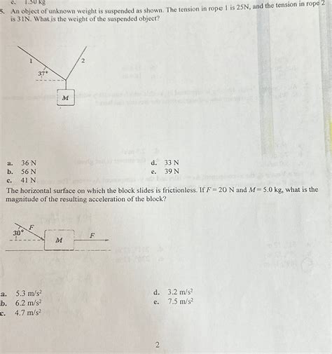 Solved An Object Of Unknown Weight Is Suspended As Shown