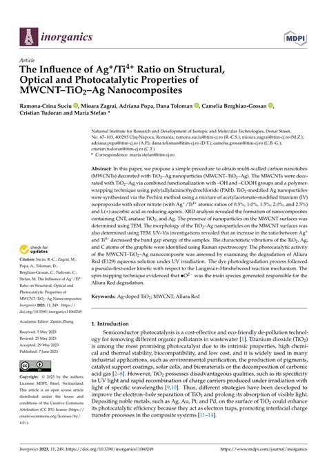 Pdf The Influence Of Ag Ti Ratio On Structural Optical And Photocatalytic Properties Of Mwcnt