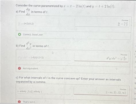 Solved Consider The Curve Parametrized By Xt 2lnt ﻿and