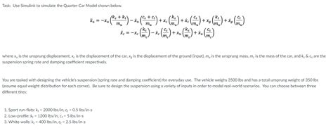 task use simulink to simulate the quarter car model