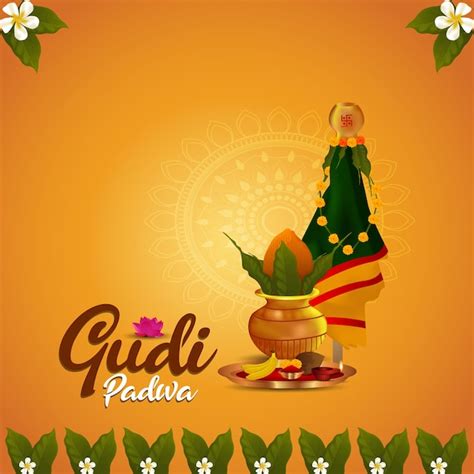 Gudi Padwa 축하 배경의 현실적인 그림 프리미엄 벡터