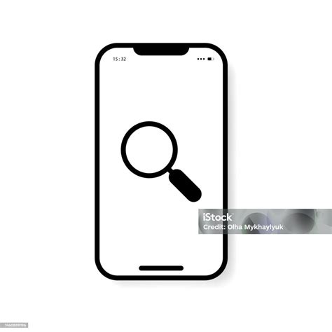 화면 벡터 아이콘 라인 개요 아트 스마트 폰 성공적인 검색 또는 장치 연결 탐사 테스트 또는 연구 기호에 돋보기로 핸드폰 검사 또는 휴대 전화 검사 Eps 10 돋보기 광학